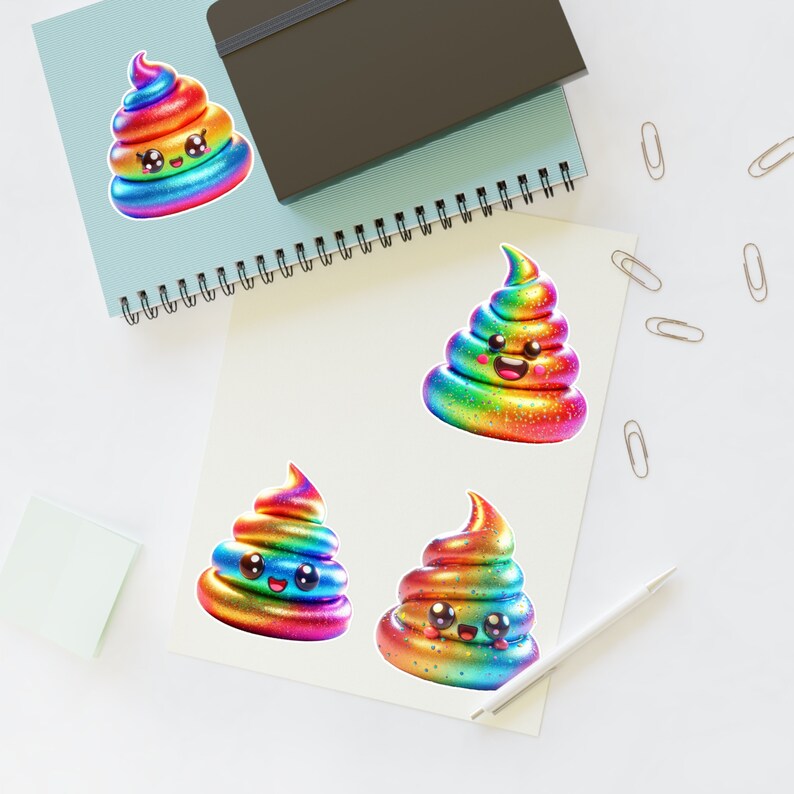 Die-cut Sticker Sheet Rainbow Unicorn Poop Emoji Sticker 4 Poops per ...