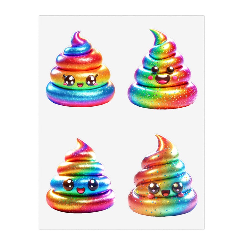 Die-cut Sticker Sheet Rainbow Unicorn Poop Emoji Sticker 4 Poops per ...