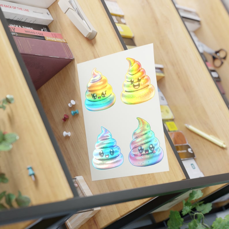 Die-cut Sticker Sheet Rainbow Unicorn Poop Emoji Sticker 4 Poops per ...