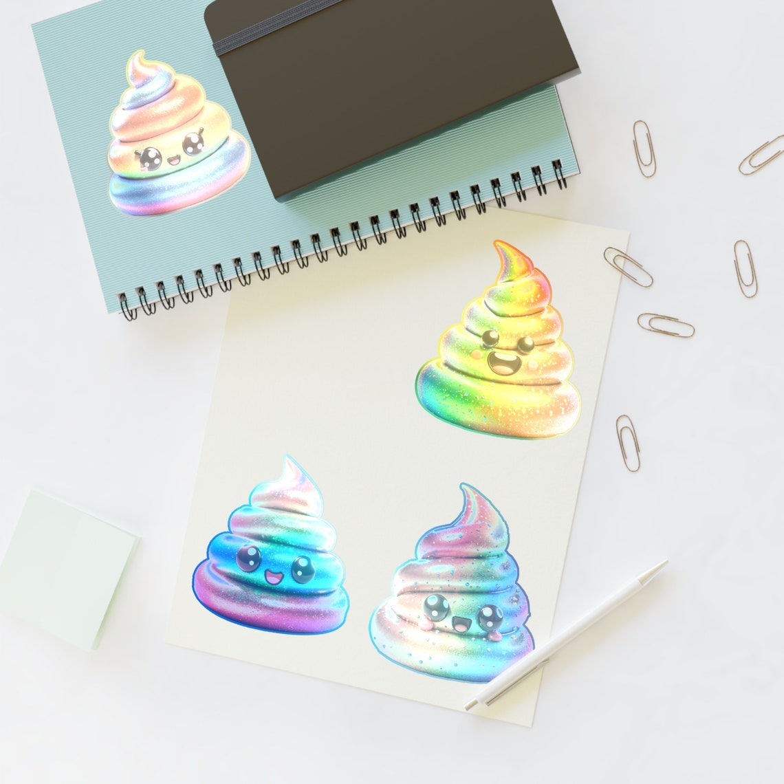 Die-cut Sticker Sheet Rainbow Unicorn Poop Emoji Sticker 4 Poops per ...