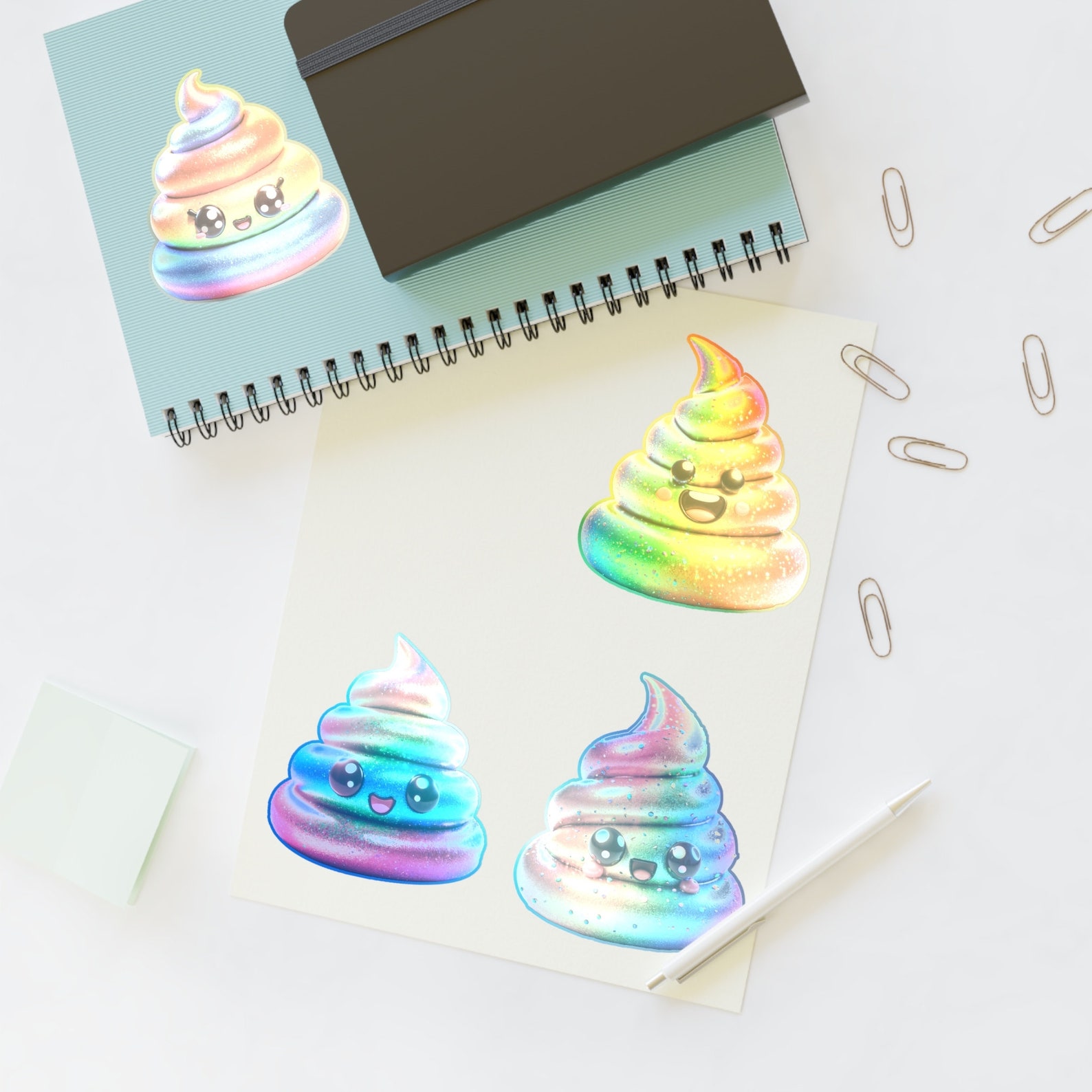 Die-cut Sticker Sheet Rainbow Unicorn Poop Emoji Sticker 4 Poops per ...