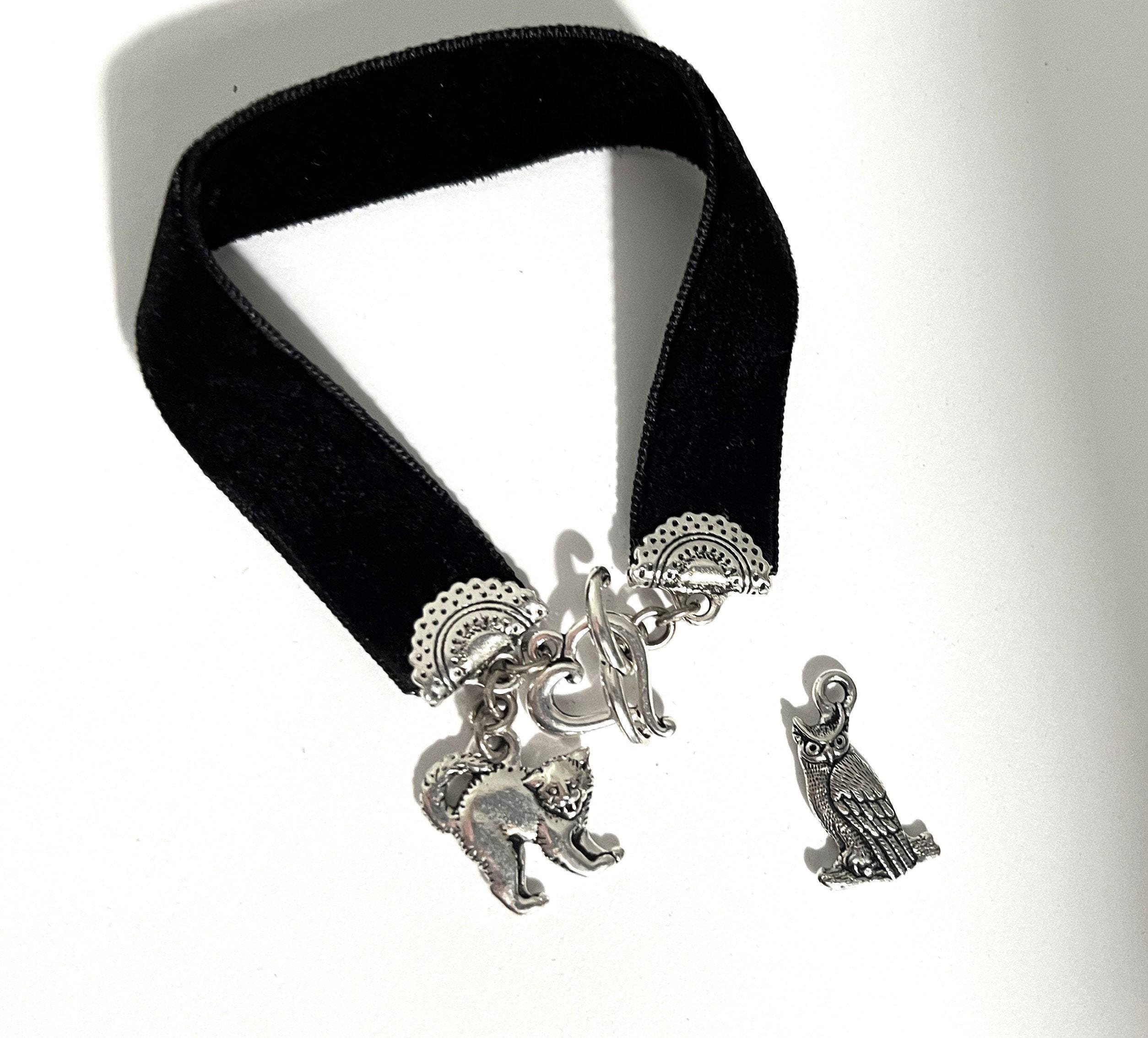 Minimalist Goth Bracelet Gothic Cat Charm Bracelet Black and Silver ...