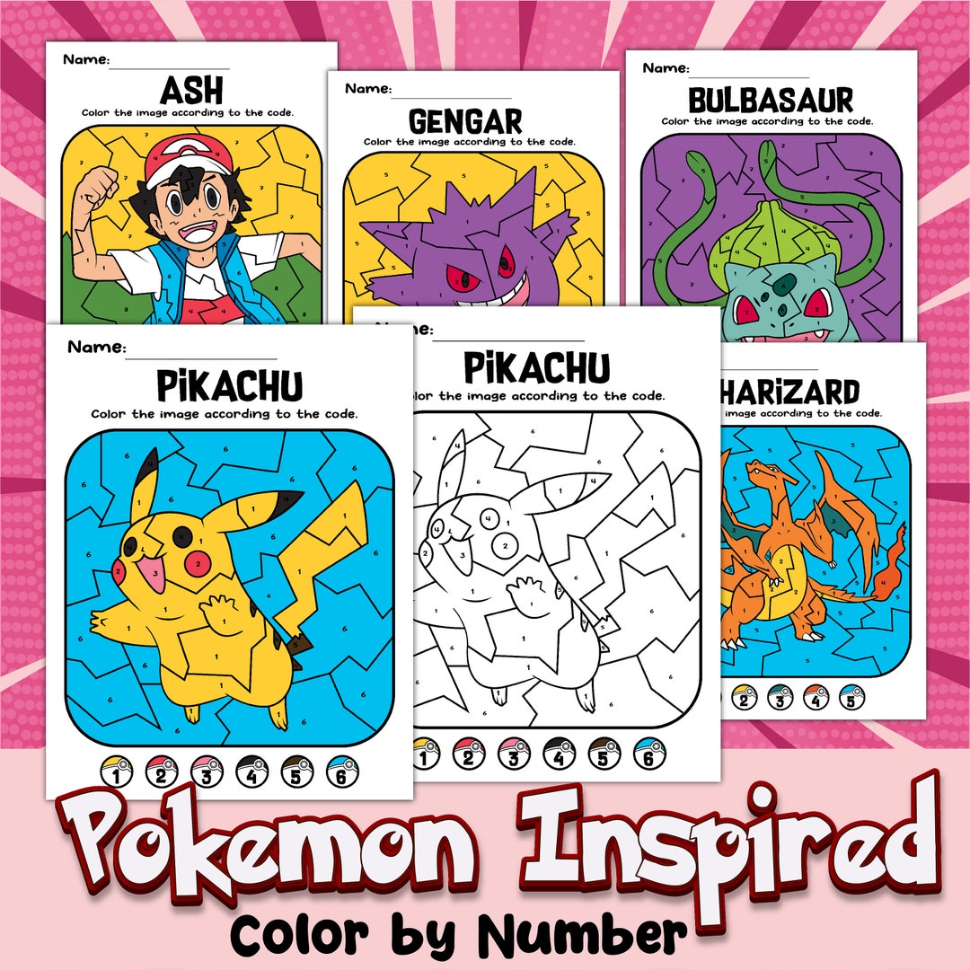 Pokemon Inspired Color by Number Pages | Digital Download | Party Favor ...