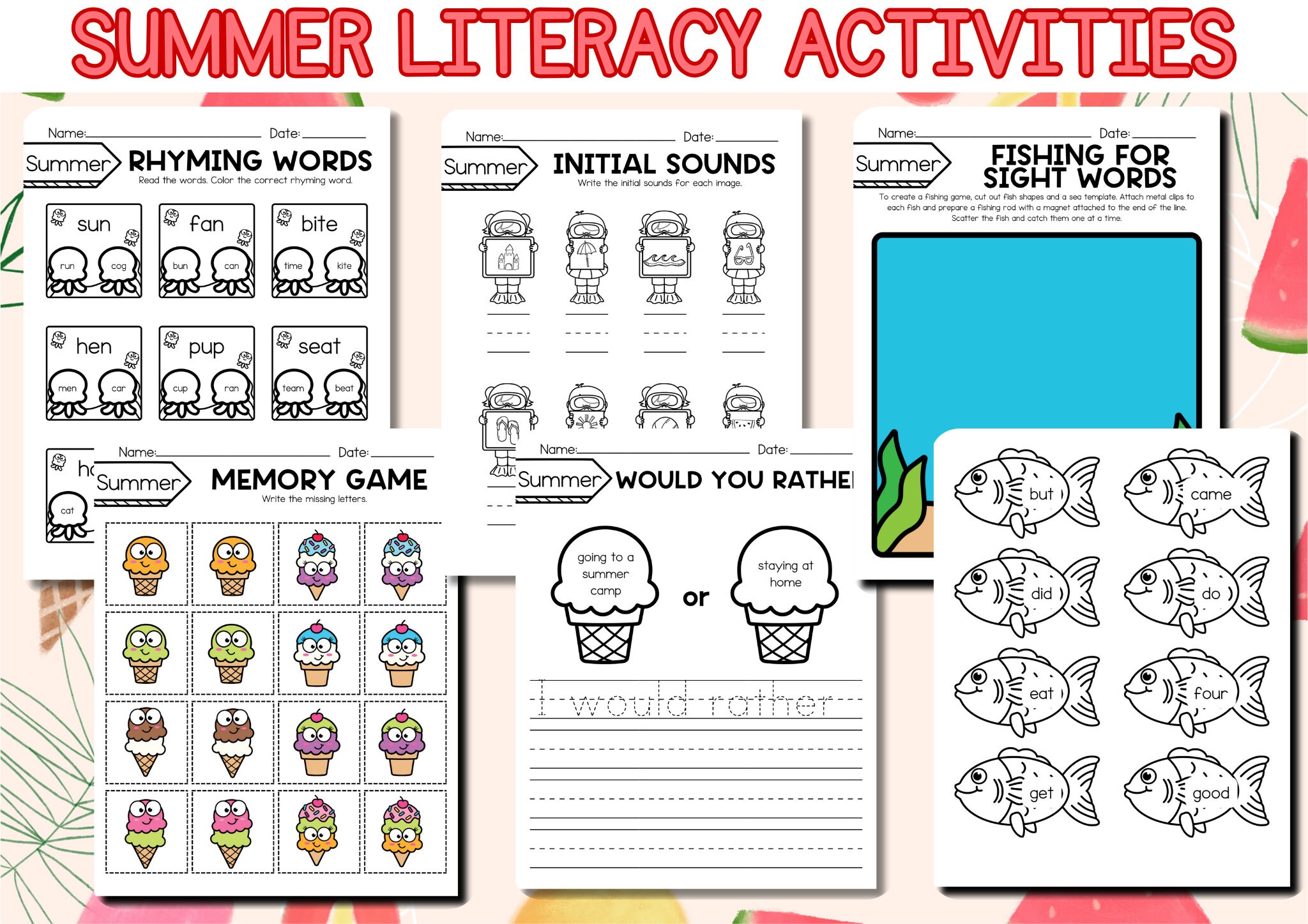 No-prep Summer Literacy | Grade 1 | Kindergarten | Summer Review ...