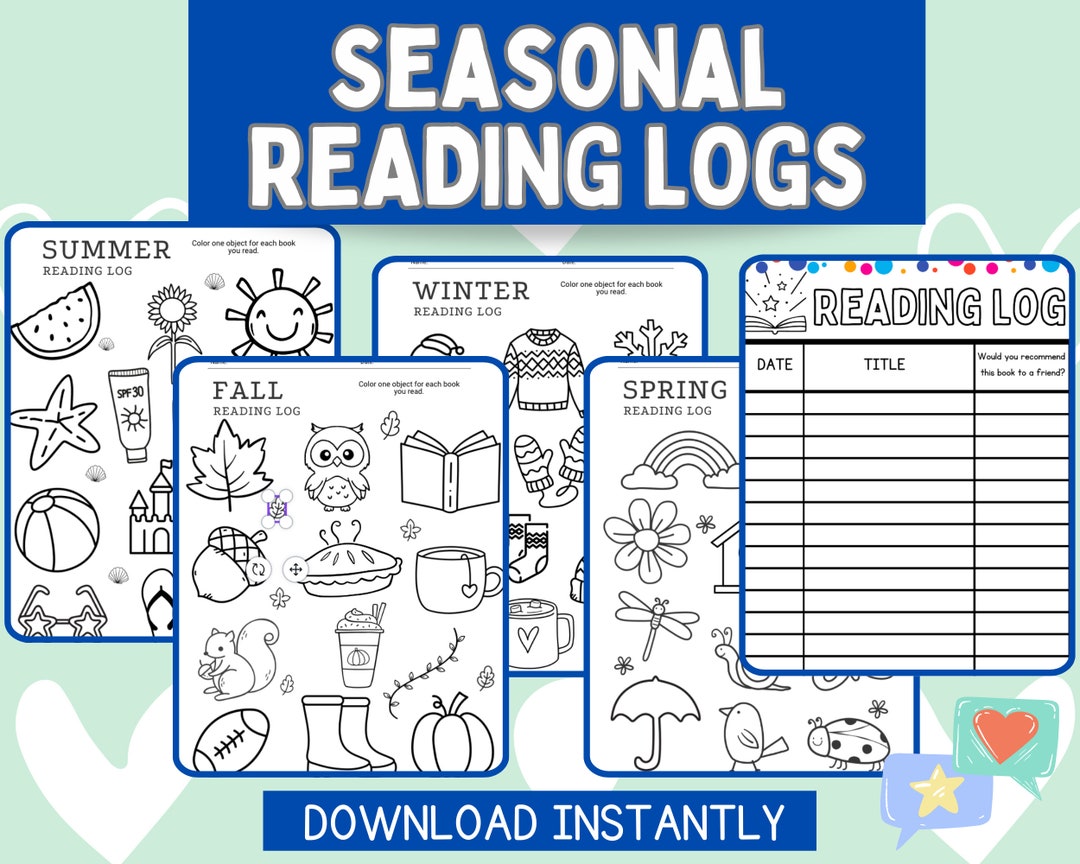 Four Seasons Kids Coloring Reading Log + Book Tracker, Bookshelf ...