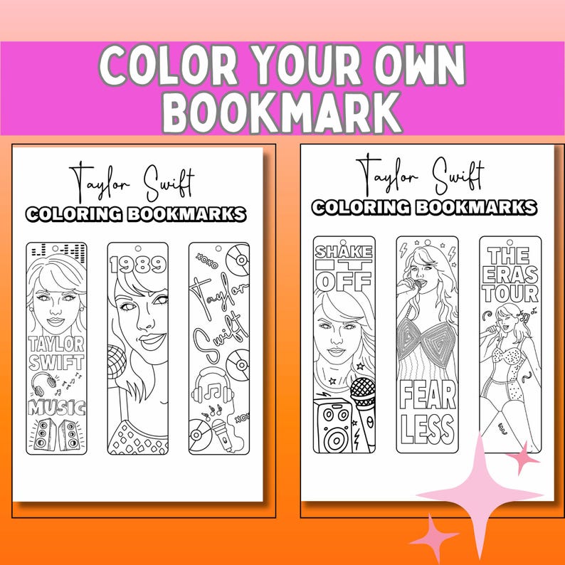 Taylor Swift Coloring Bookmarks Printable Swiftie Craft Reading Rewards ...