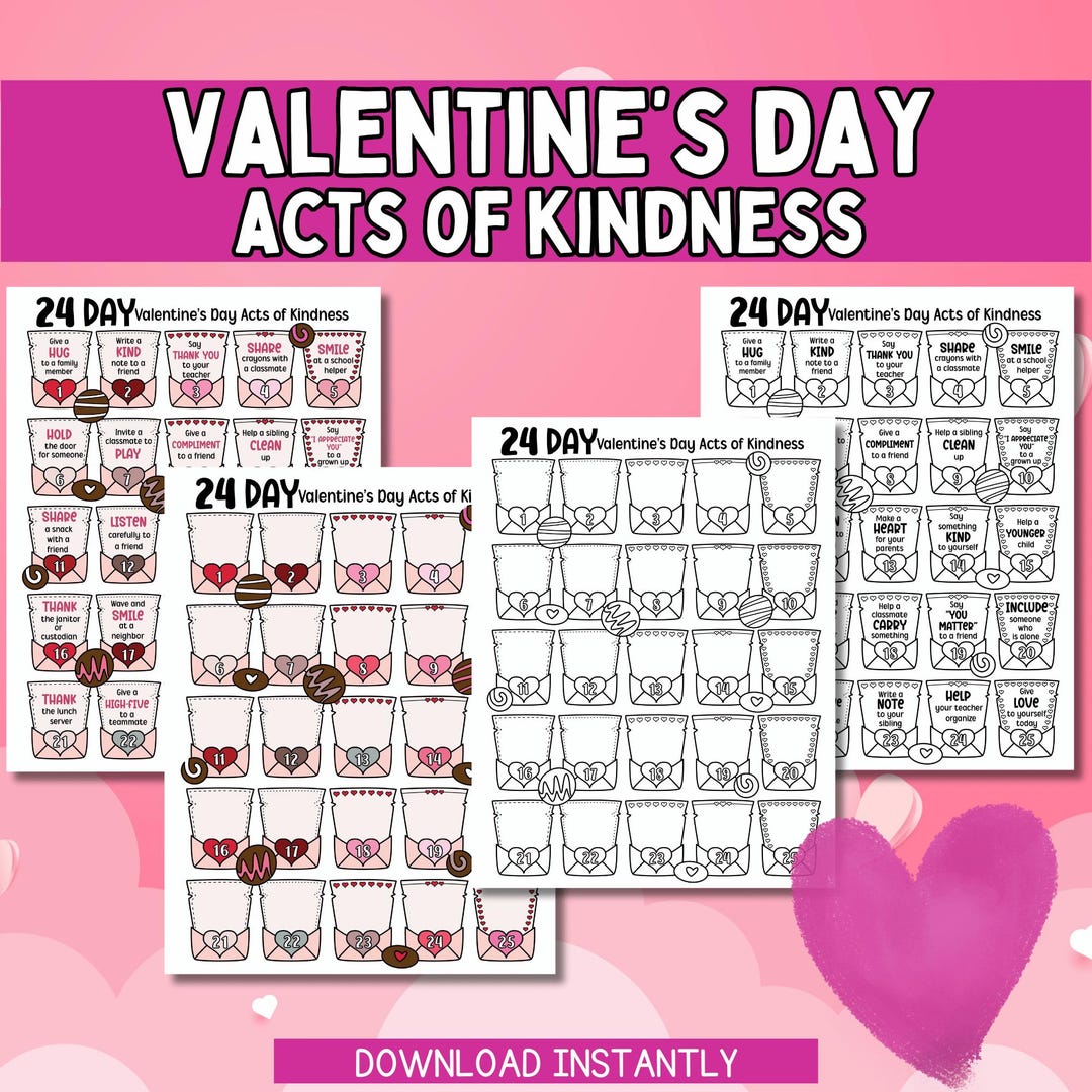 24 Days of Kindness Valentine’s Day Activity for Kids Printable ...