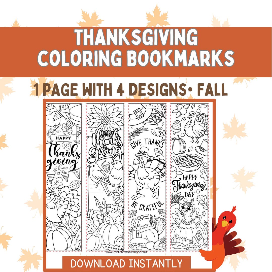 Thanksgiving Coloring Bookmarks Printable Fall Bookmarks for Kids ...