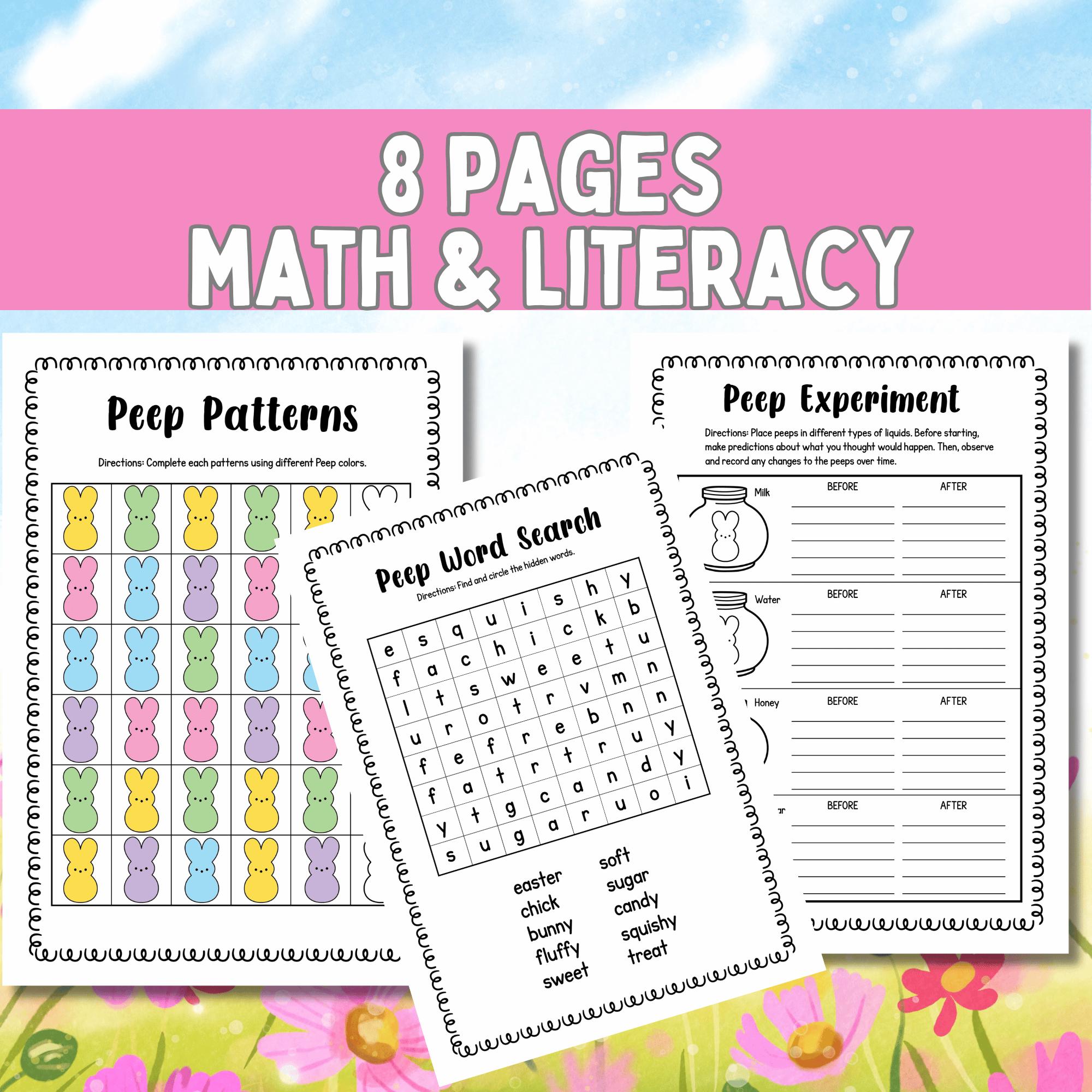 Peeps Learning Packet Printable Math Literacy Activities Word Search ...