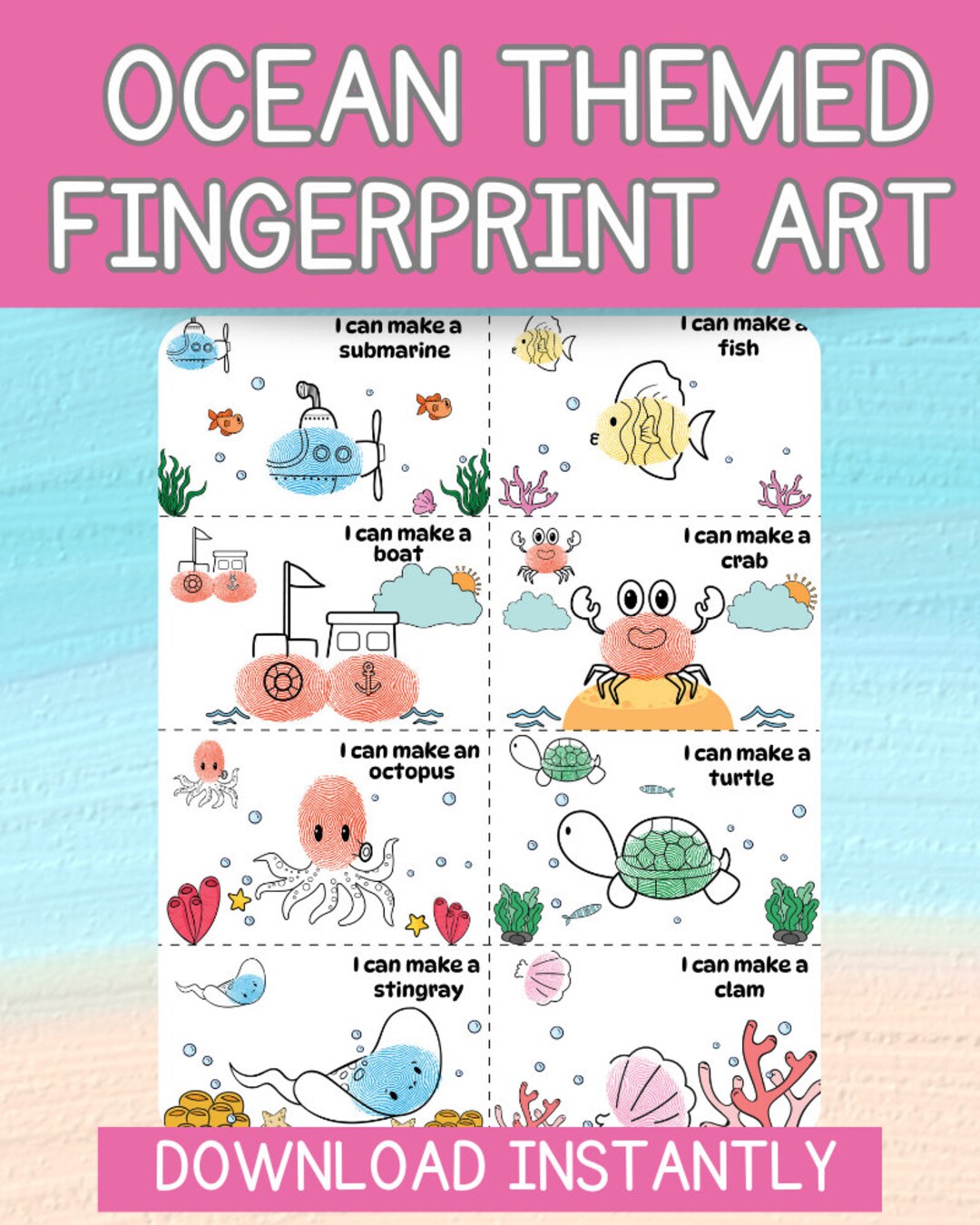 Ocean Themed Fingerprint Art Activity, Educational Preschool Printable ...