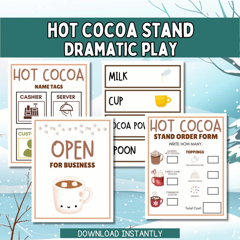 Hot Cocoa Dramatic Play Printables Pretend Play Cocoa Cafe Winter ...