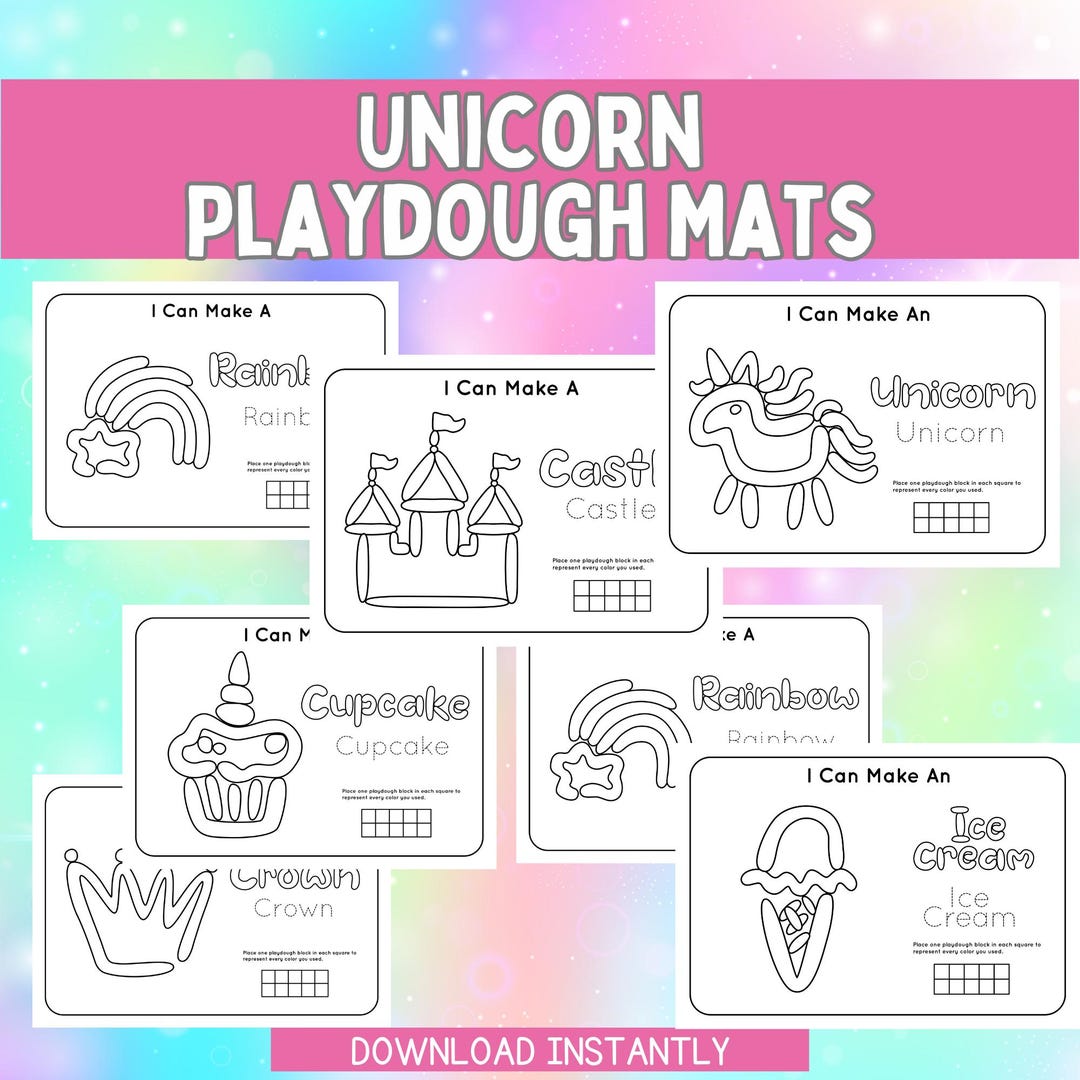 Unicorn Playdough Mats Fine Motor Activity Unicorn Party Favor Unicorn ...