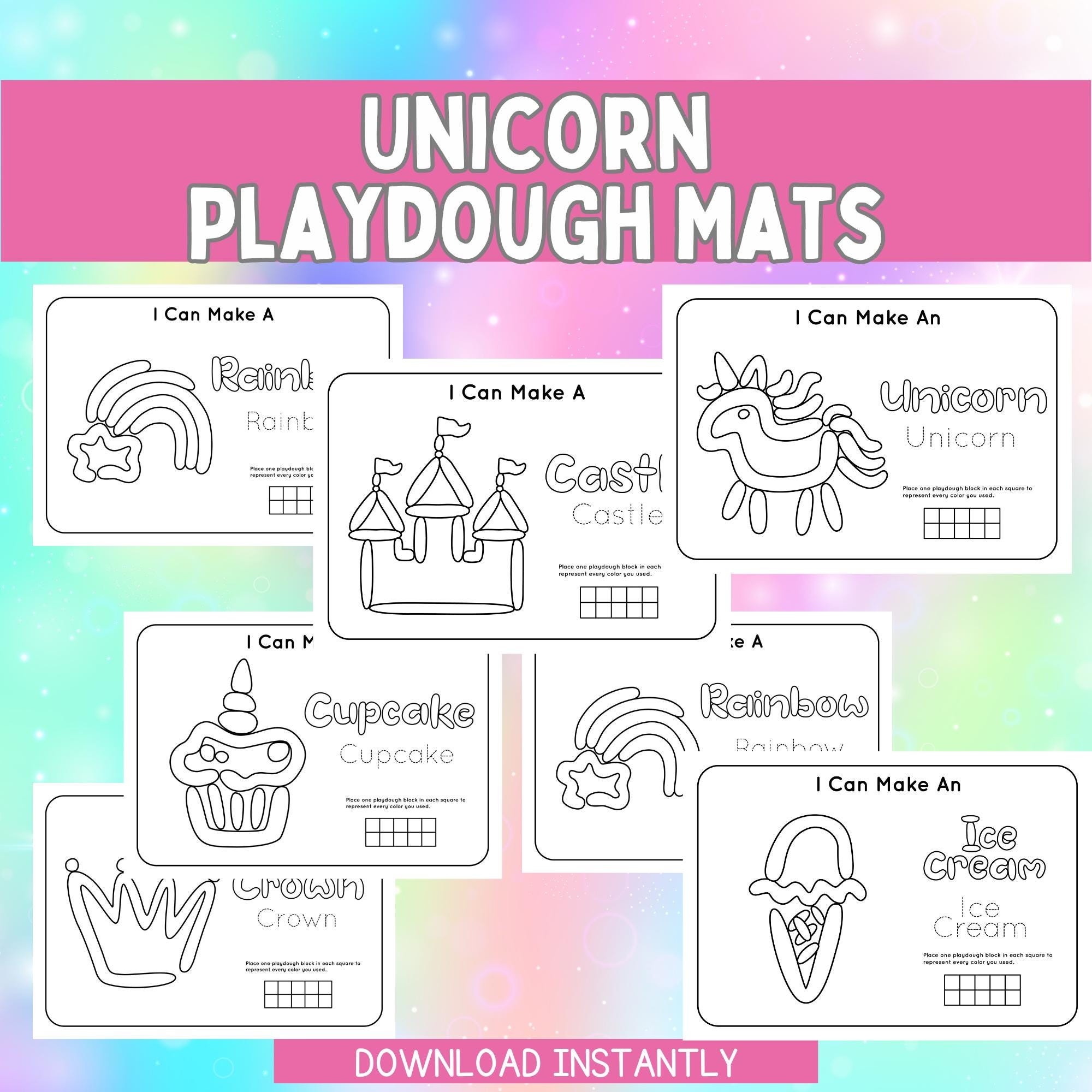 Unicorn Playdough Mats Fine Motor Activity Unicorn Party Favor Unicorn ...
