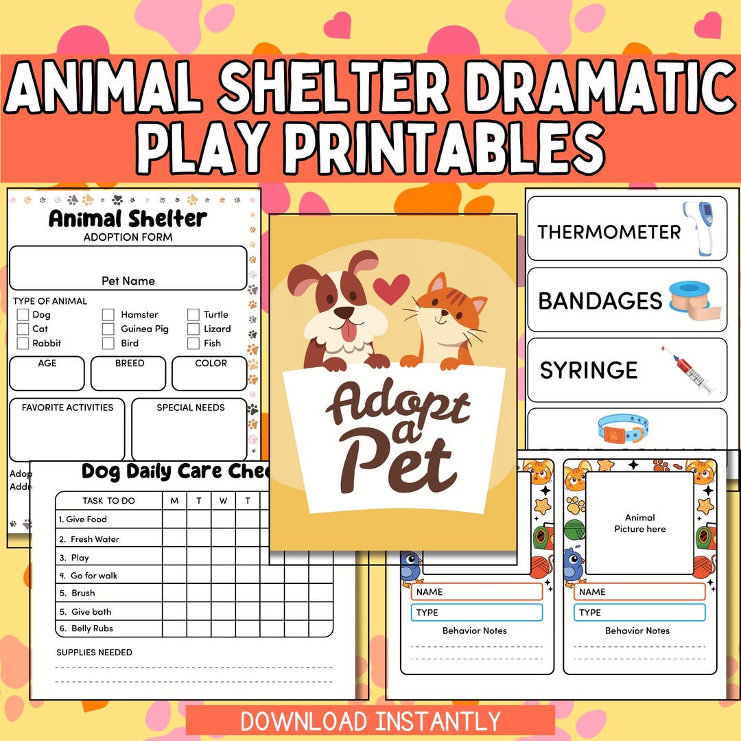 Animal Shelter Dramatic Play Printables Animal Adoption Vet Clinic ...