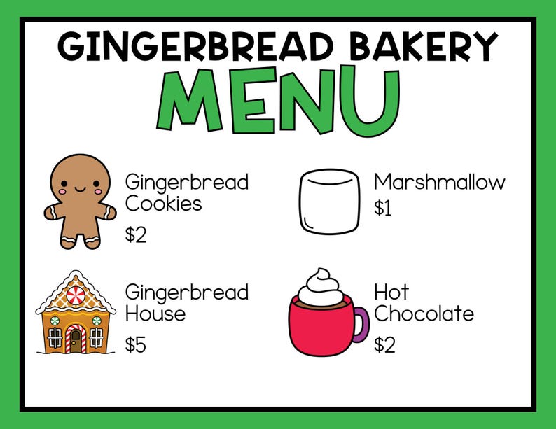 Gingerbread Bakery Dramatic Play Gingerbread Printables Holiday ...