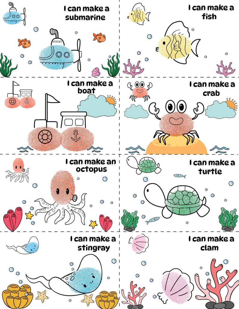 Ocean Themed Fingerprint Art Activity, Educational Preschool Printable ...