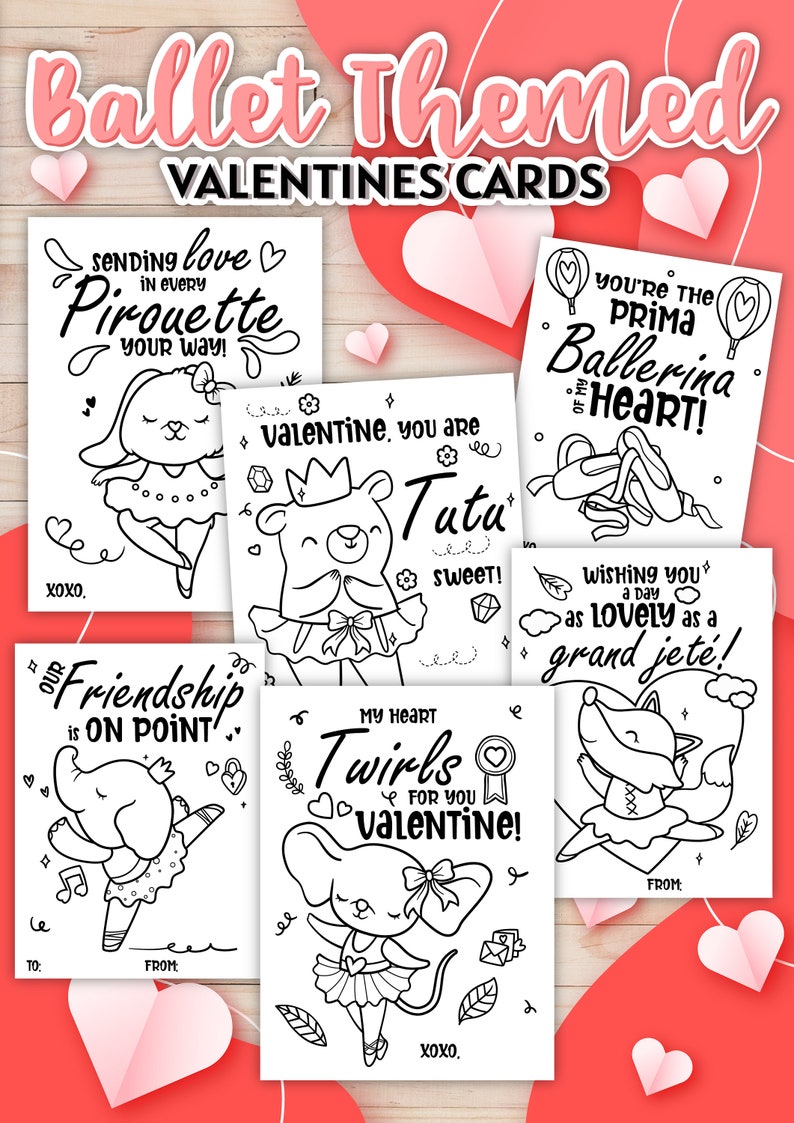 Valentine's Day Cards Ballerina, Instant Download Valentine Cards, Non ...