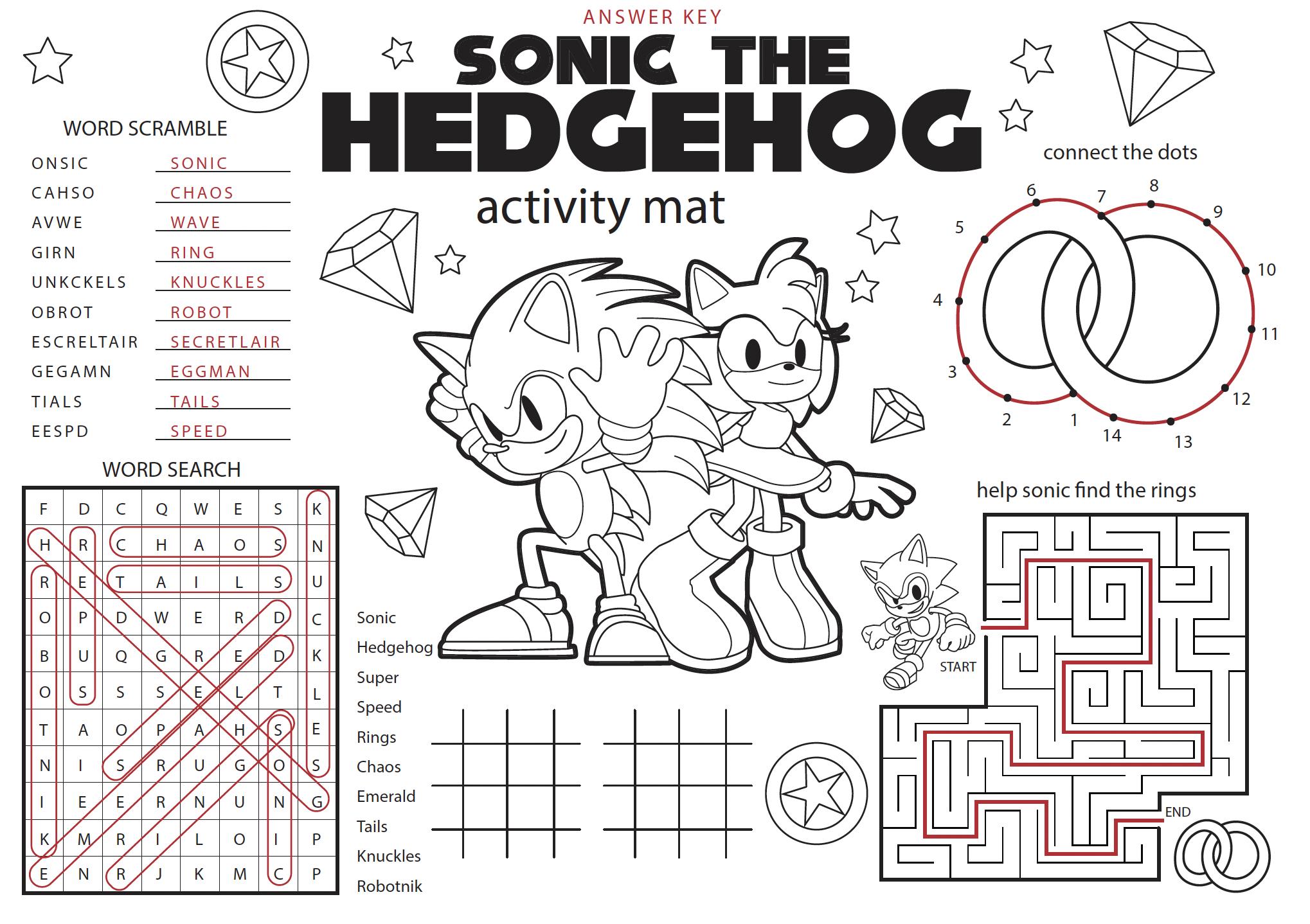 Blue Hedgehog Activity Mats Printable Activity Mats Hedgehog Word ...