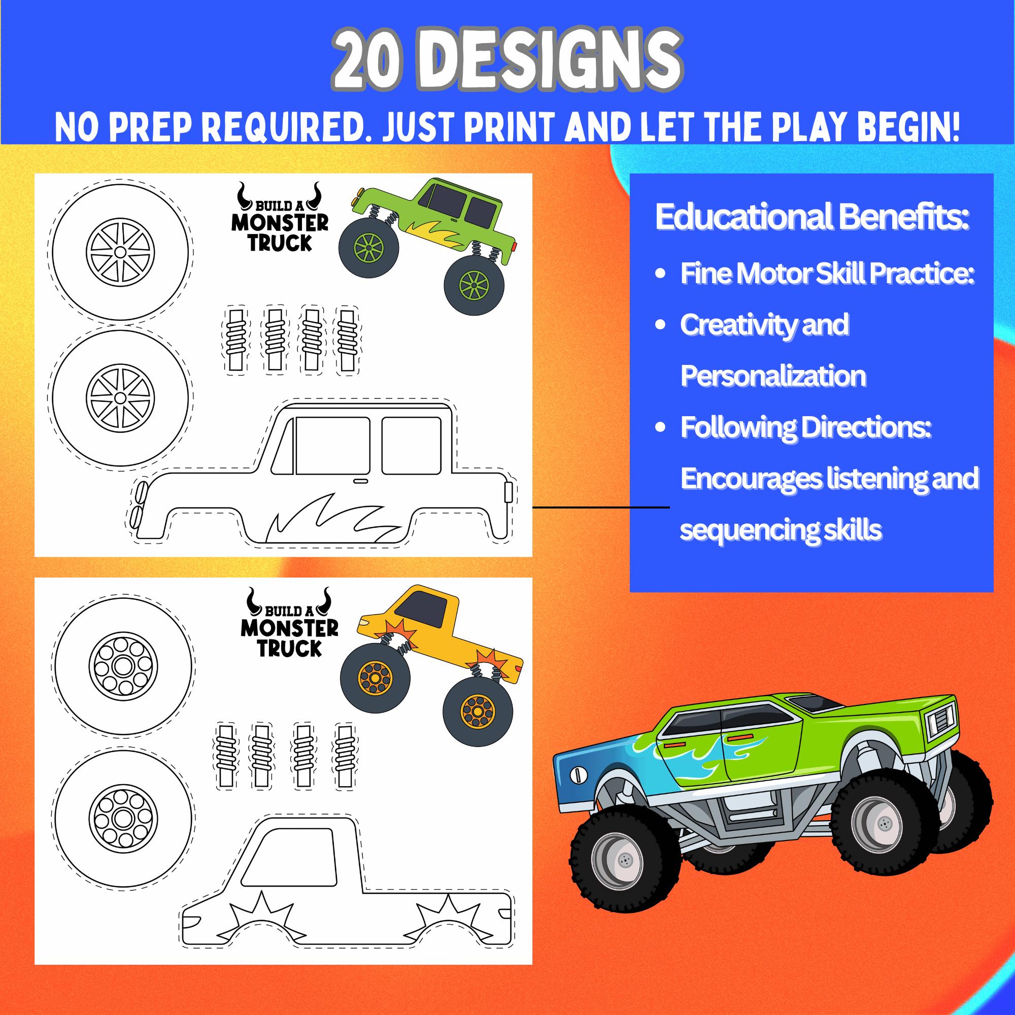 Monster Truck Cut and Paste Craft for Kids Build A Truck Templates ...