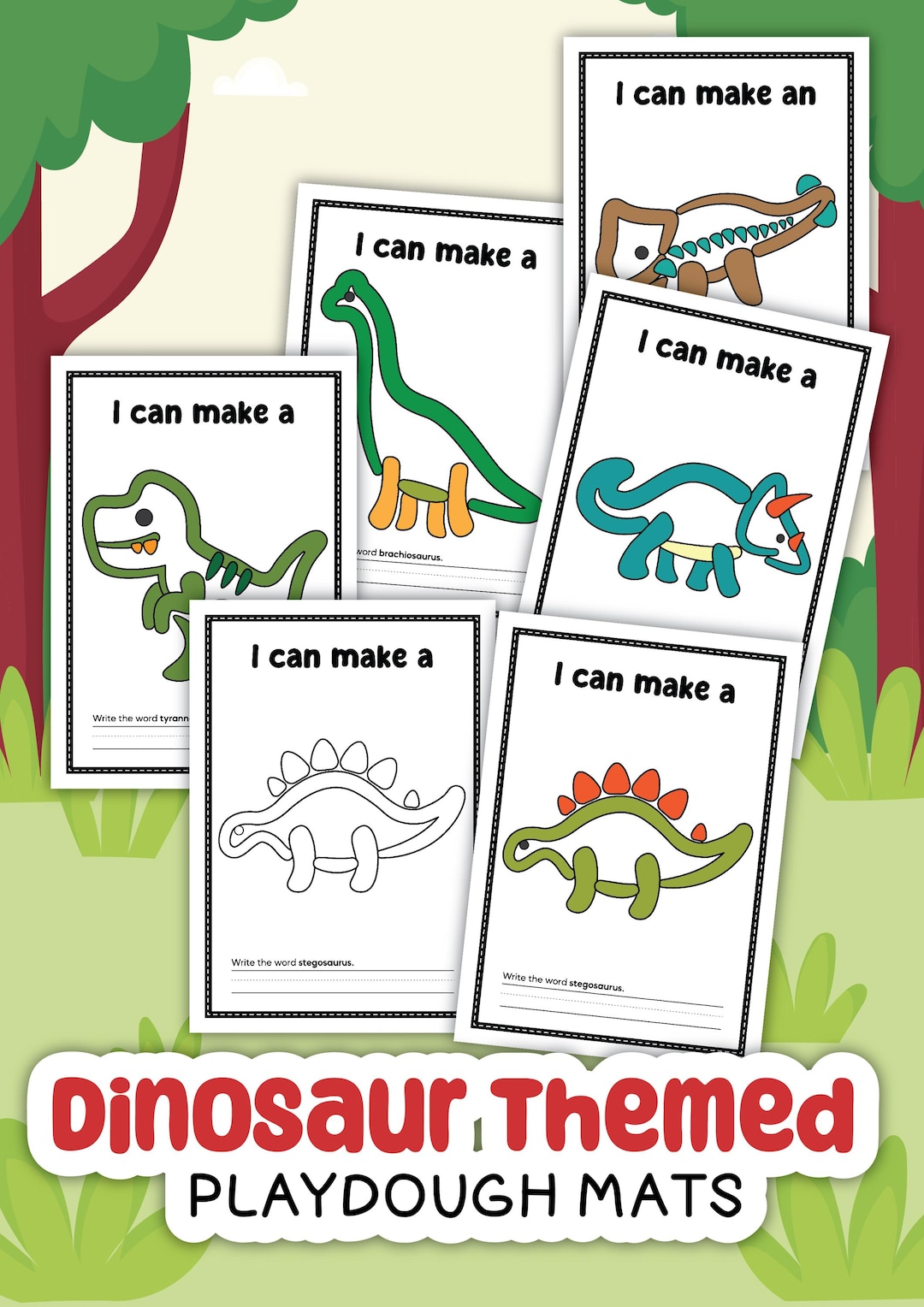 Dinosaur Playdough Mats Dinosaur Activity Preschool Activity Fine Motor ...