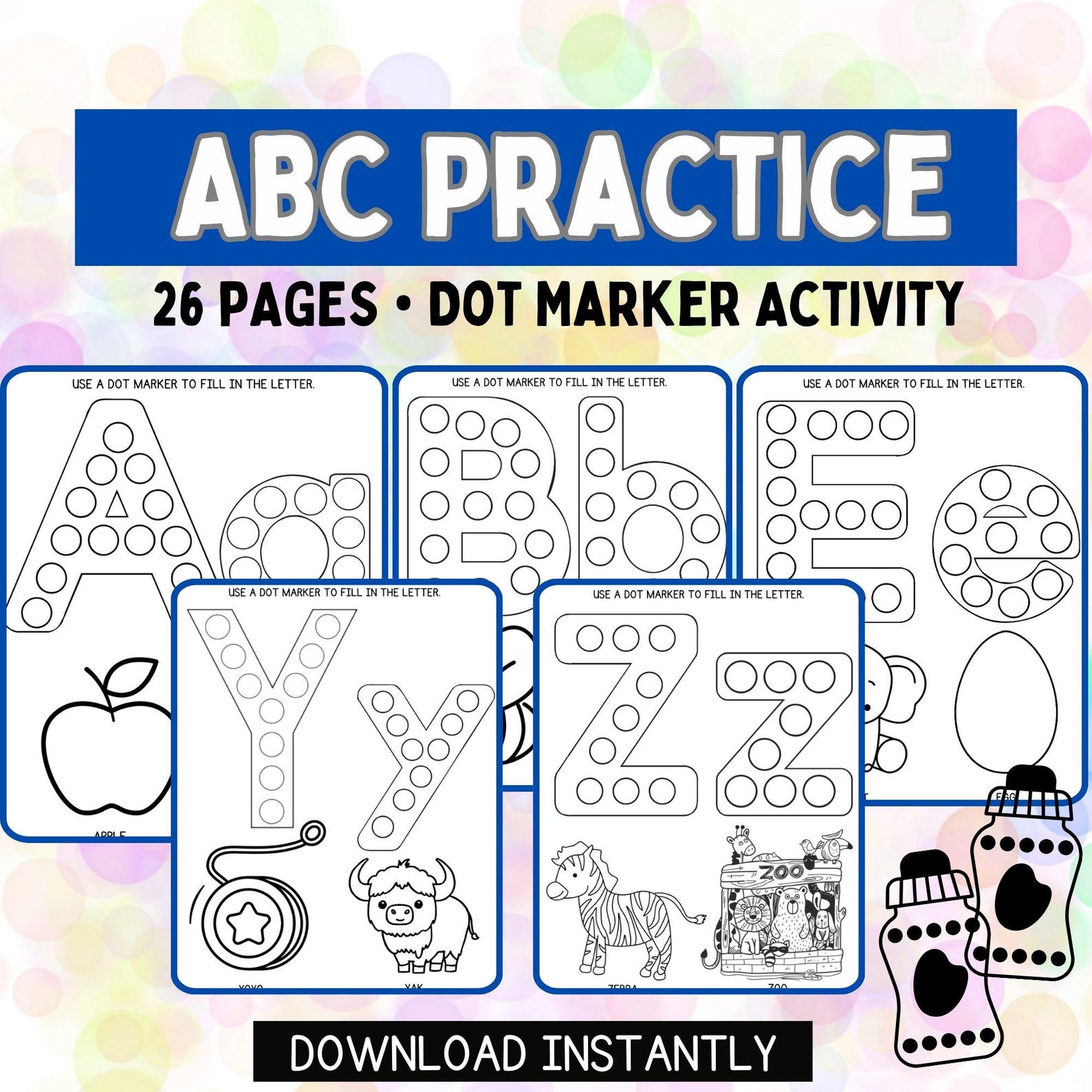 Alphabet Letters A to Z Dot Marker Worksheets | Alphabet Uppercase and ...