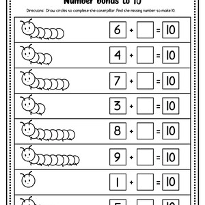 Elementary Math Worksheets Number Bonds Practice Pages Addition No-prep ...