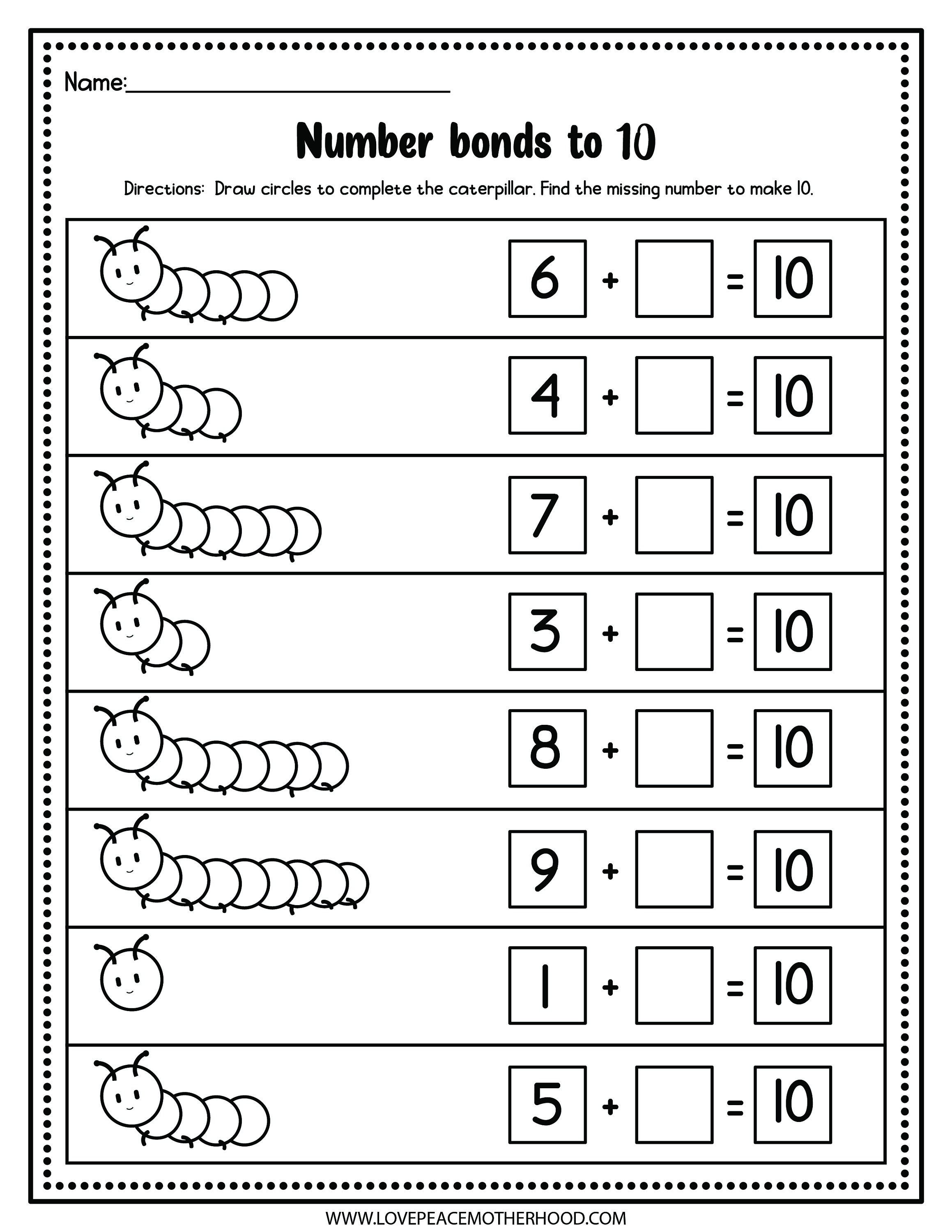Elementary Math Worksheets Number Bonds Practice Pages Addition No-prep ...