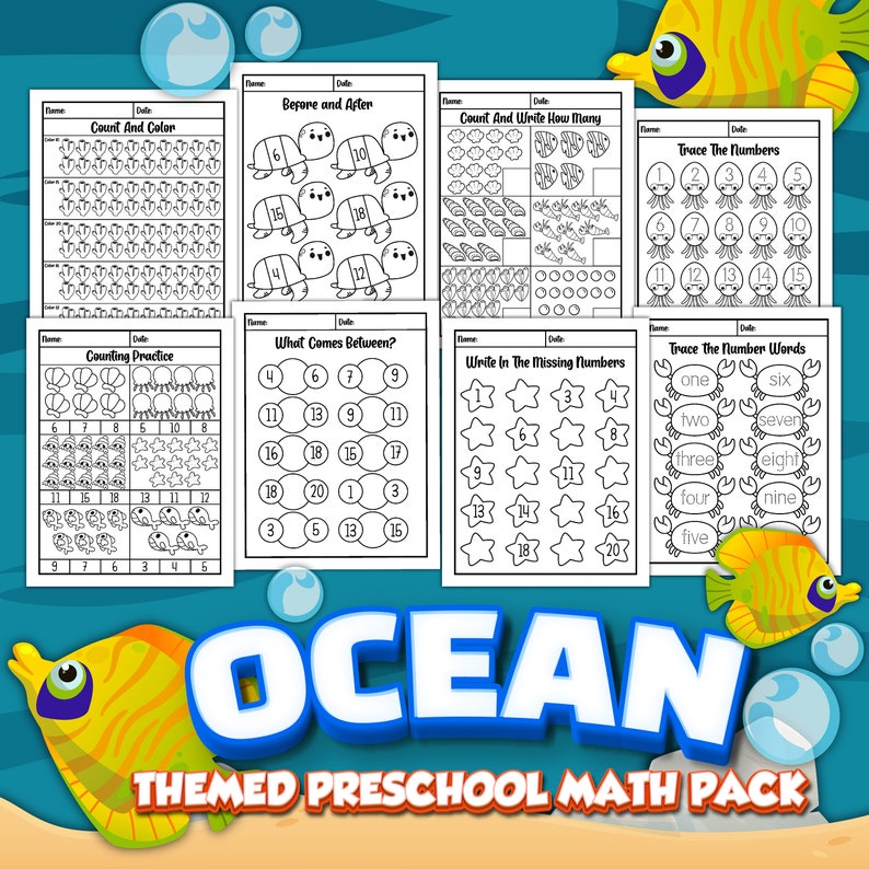 Ocean Themed Preschool/ Kindergarten Learning Bundle, Ocean Printable ...