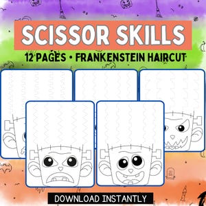 Frankenstein Halloween Scissor Skills Worksheets - Etsy