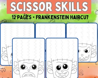 Halloween Scissor Skills - Frankenstein Haircut Worksheets - Etsy