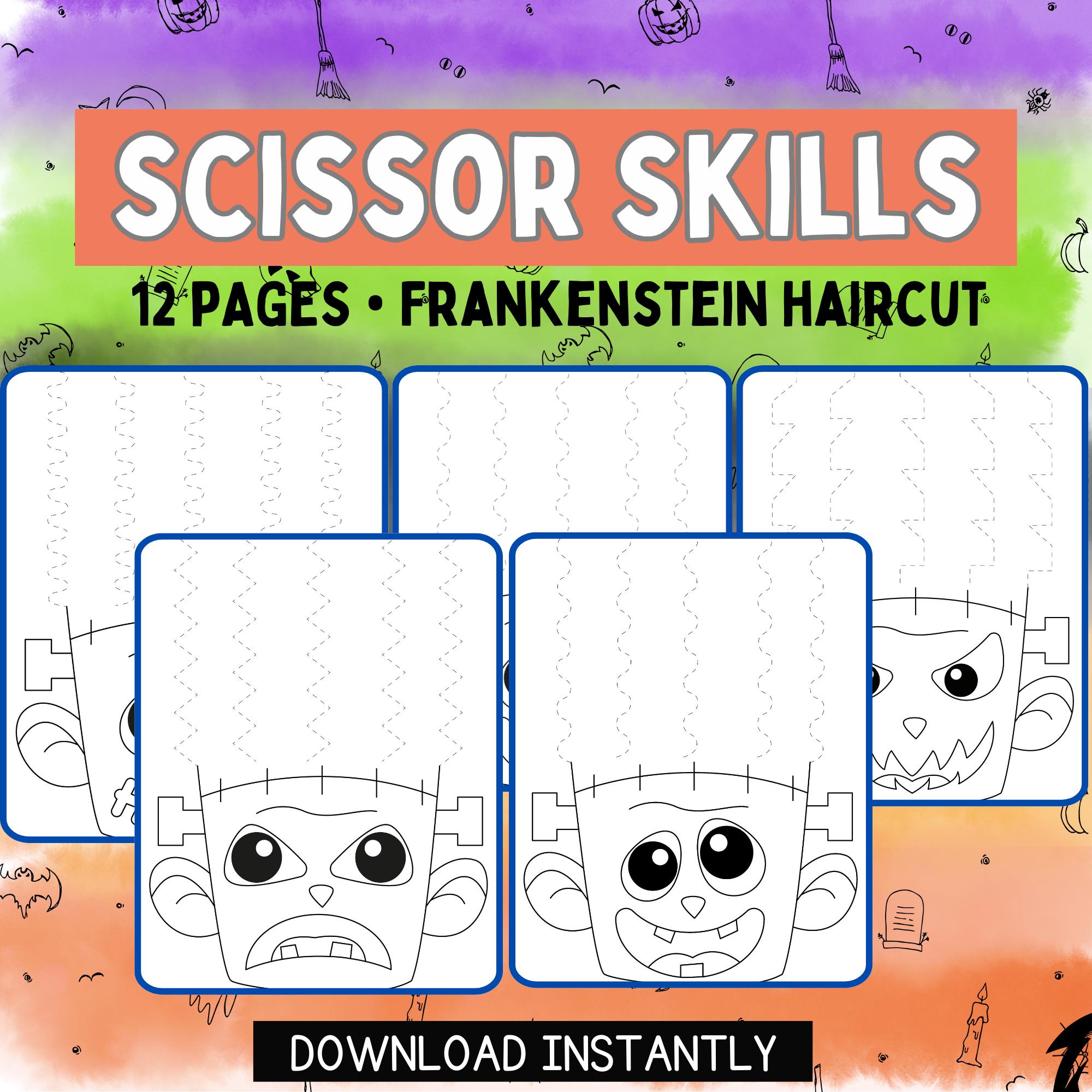 Frankenstein Halloween Scissor Skills Worksheets - Etsy