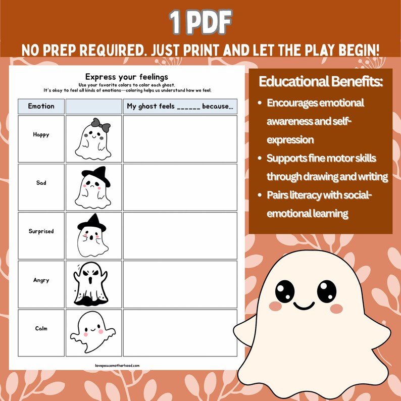 Halloween Feelings Worksheet Ghost Emotions Chart Social Emotional ...