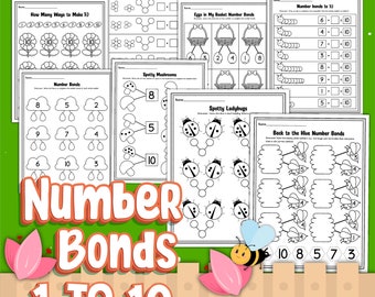 Number Bonds Blank Worksheets Kindergarten First Second Grade Math ...
