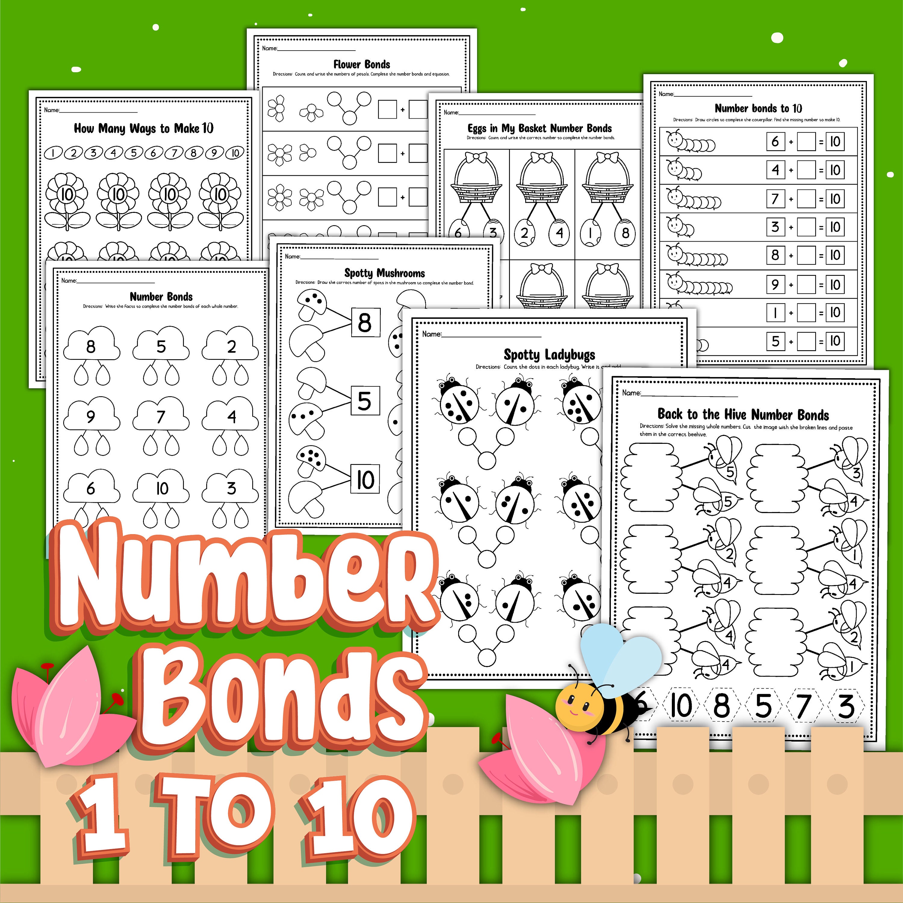Elementary Math Worksheets Number Bonds Practice Pages Addition No-prep ...