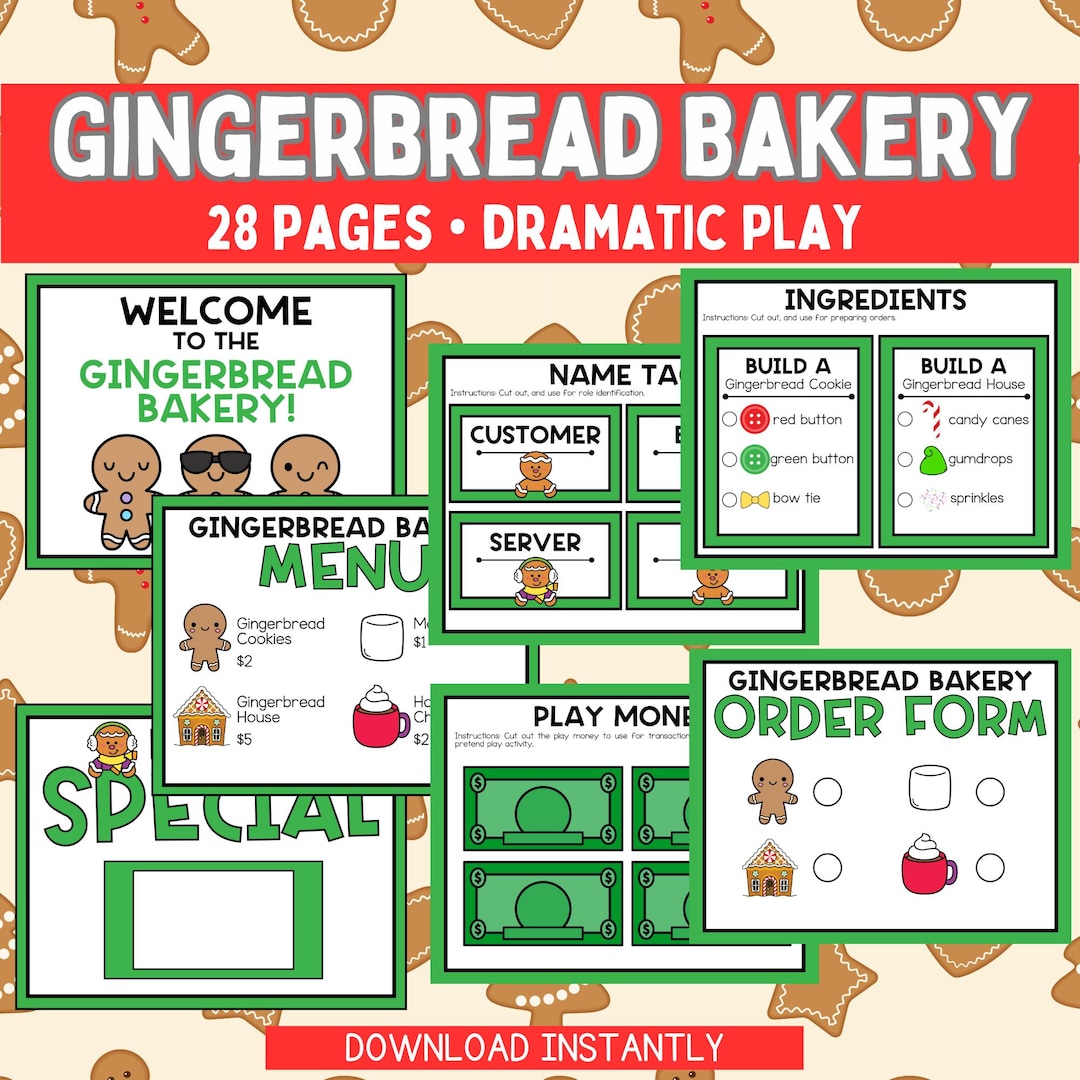 Gingerbread Bakery Dramatic Play Gingerbread Printables Holiday ...
