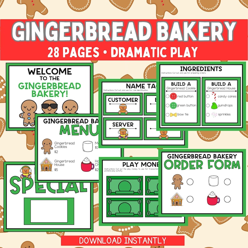 Gingerbread Bakery Dramatic Play Gingerbread Printables Holiday ...