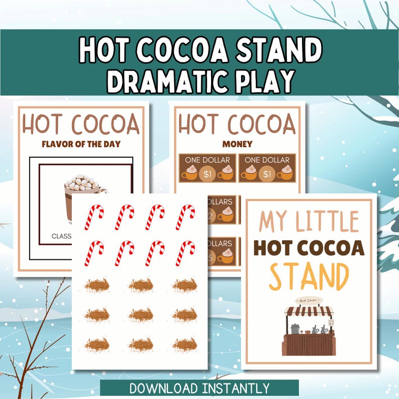 Hot Cocoa Dramatic Play Printables Pretend Play Cocoa Cafe Winter ...