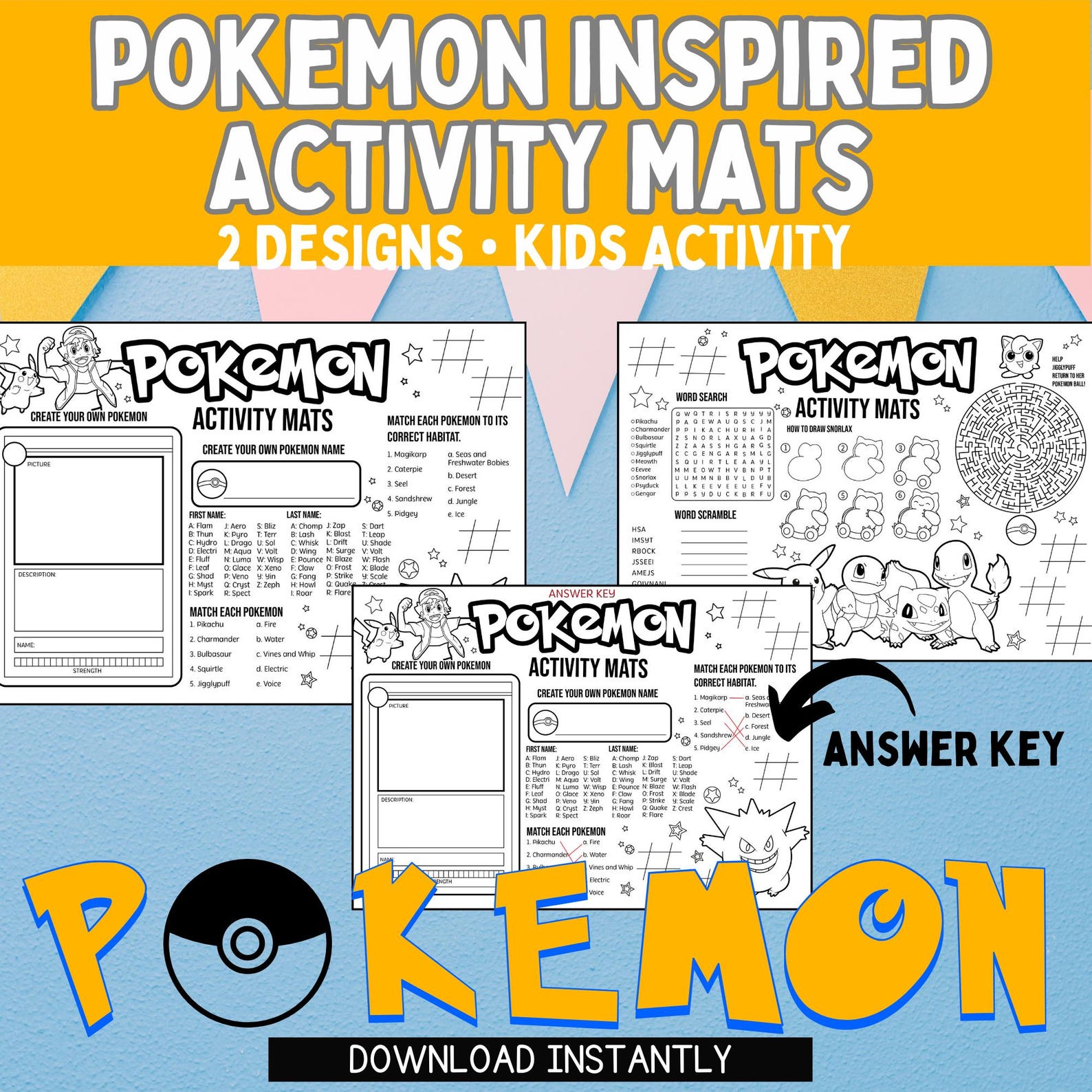 Pokemon Activity Mats Printable Activity Mats Pokemon Word Search ...