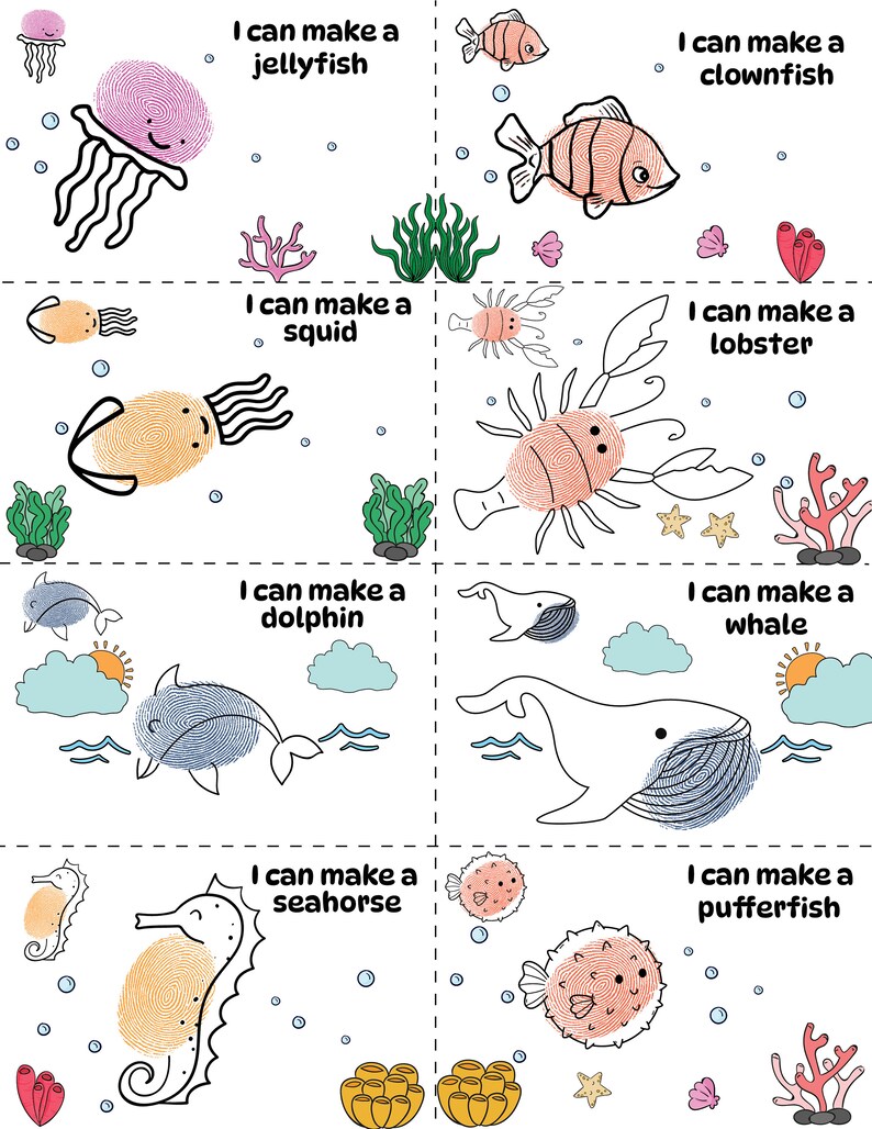 Ocean Themed Fingerprint Art Activity, Educational Preschool Printable ...