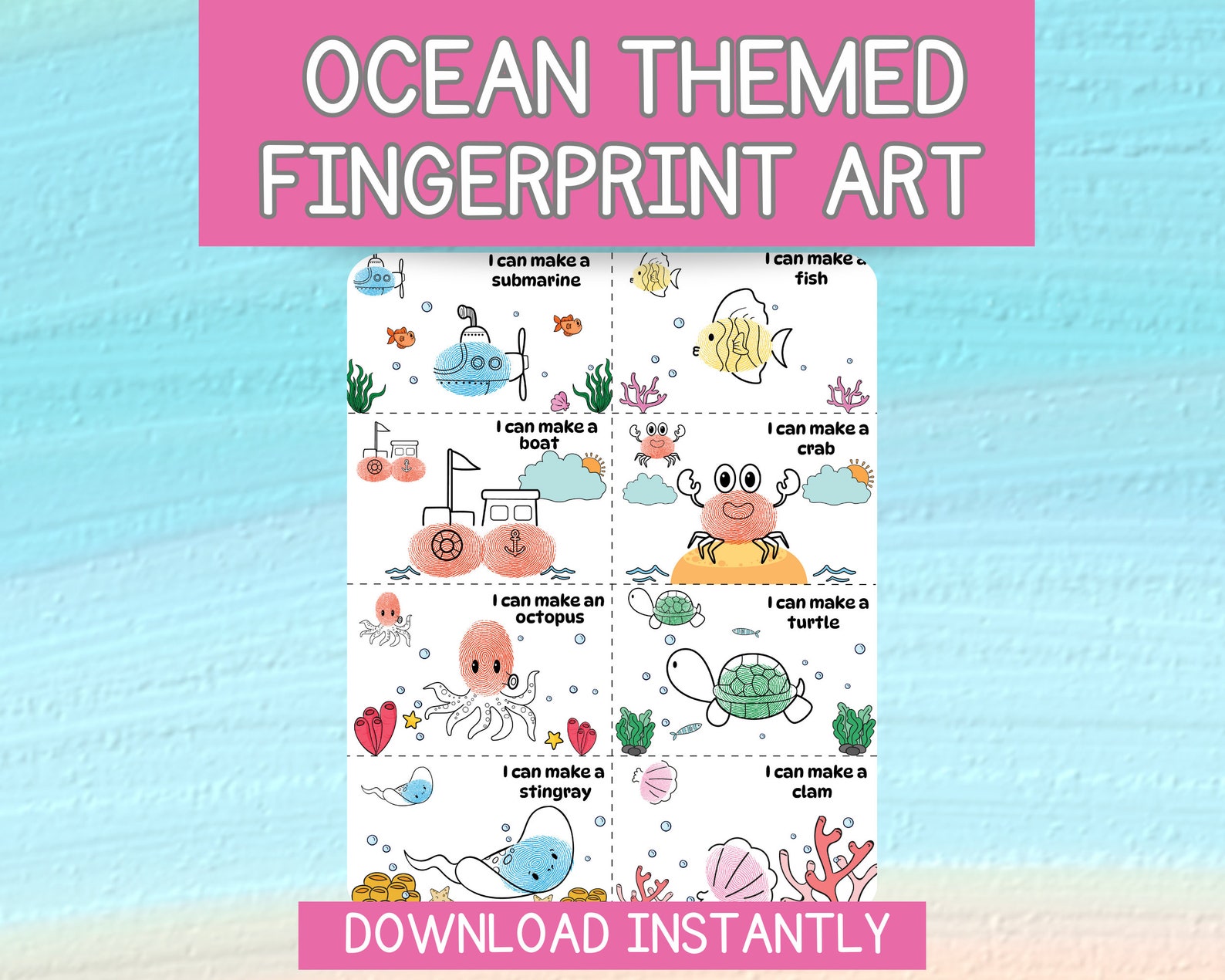 Ocean Themed Fingerprint Art Activity, Educational Preschool Printable ...