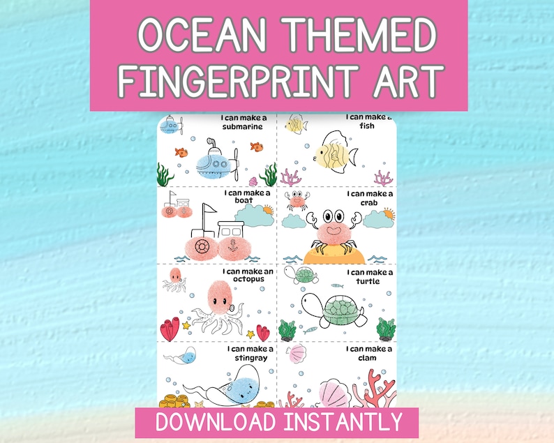 Ocean Themed Fingerprint Art Activity, Educational Preschool Printable ...
