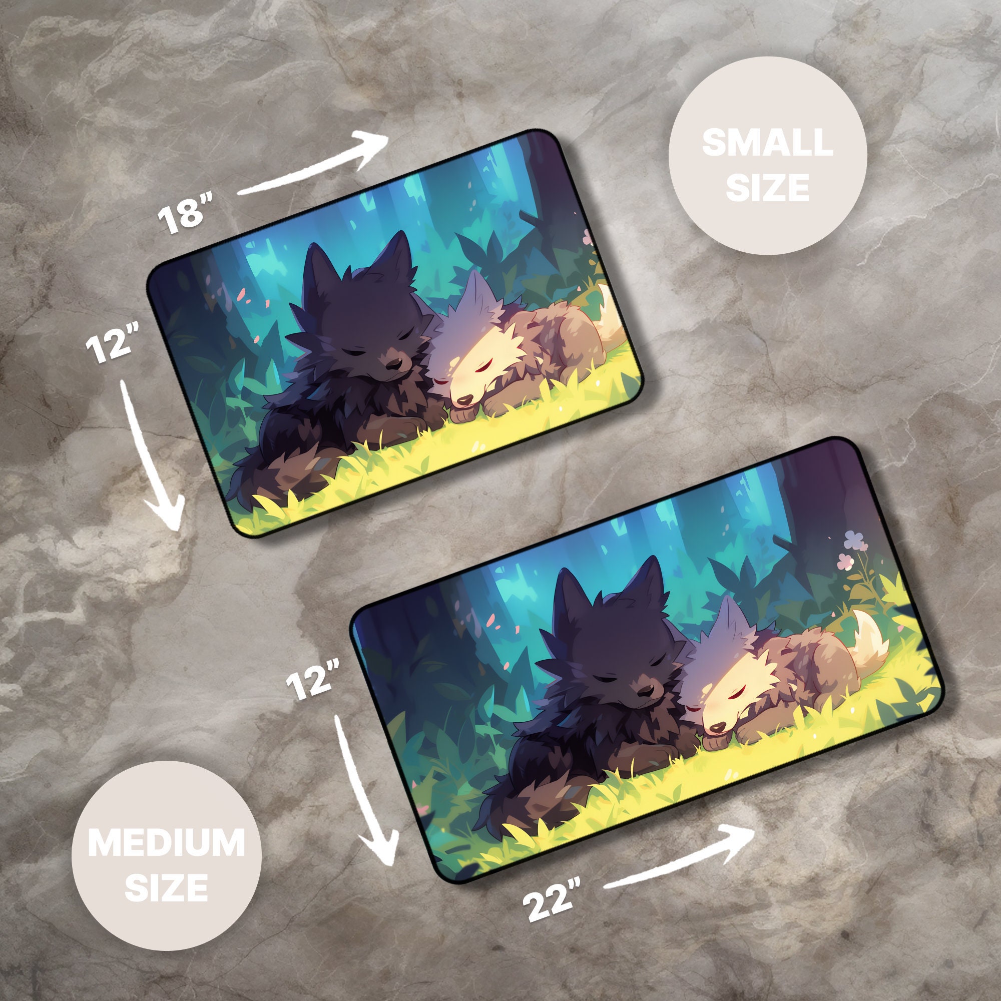 Enchanted Forest Wolfs Desk Mat Woodland Wolves Twilight Blue Emerald ...