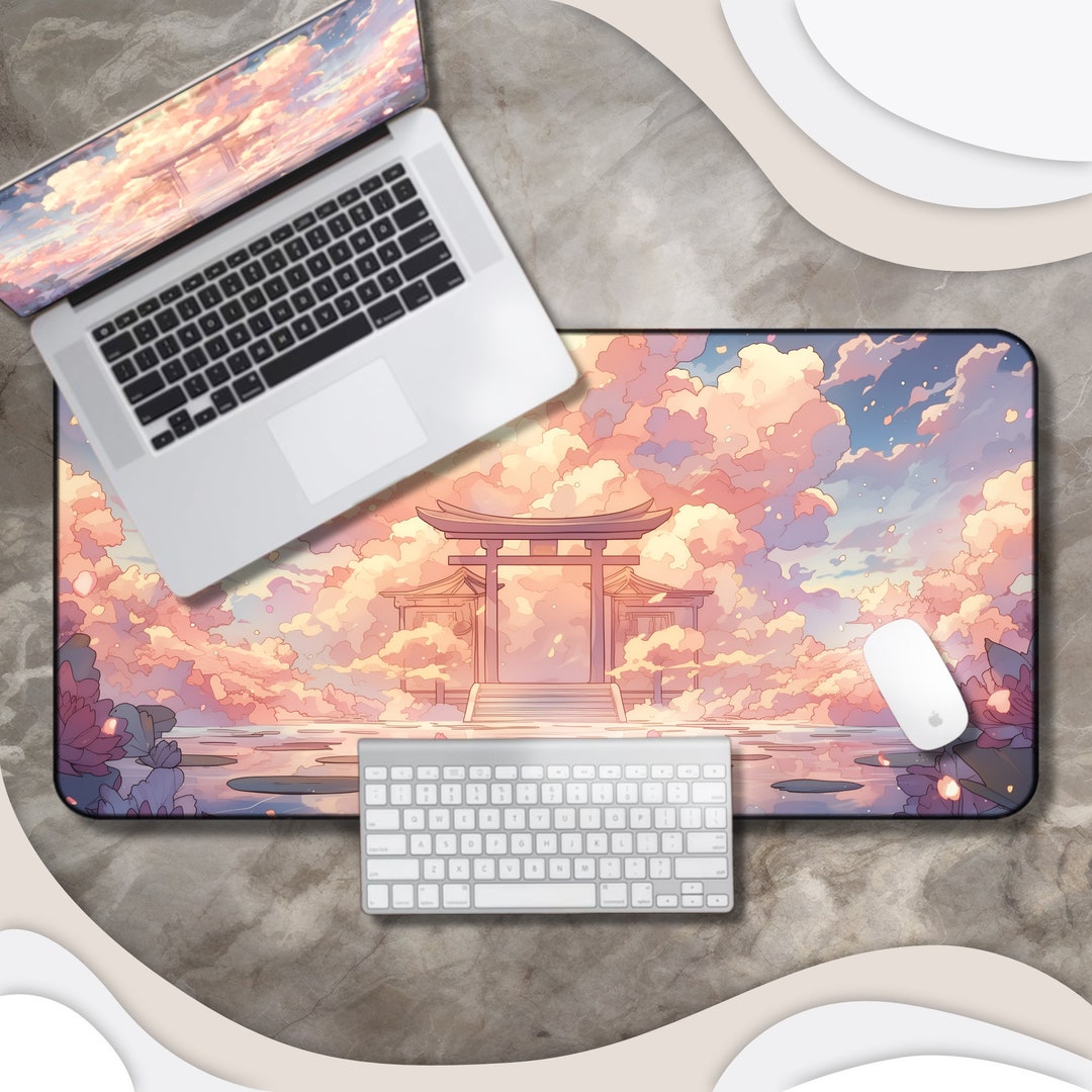 Japanese Gate Desk Mat Torii Gate Design With Pastel Waters Peaceful ...