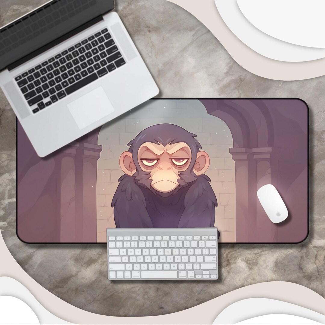 Fantasy Monkey Desk Mat - Kawaii Ape Guarding the Entrance - Funny Desk ...