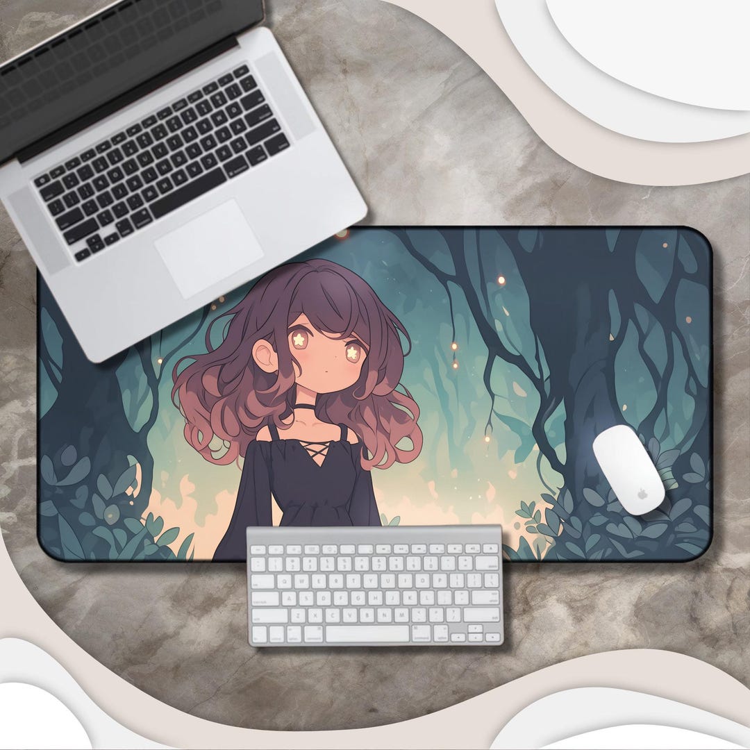 Enchanted Forest Girl Desk Mat - Possessed Anime Witch Mouse Pad With ...