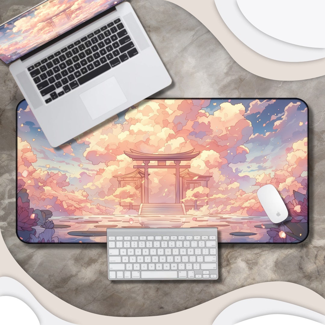 Japanese Gate Desk Mat Torii Gate Design With Pastel Waters Peaceful ...