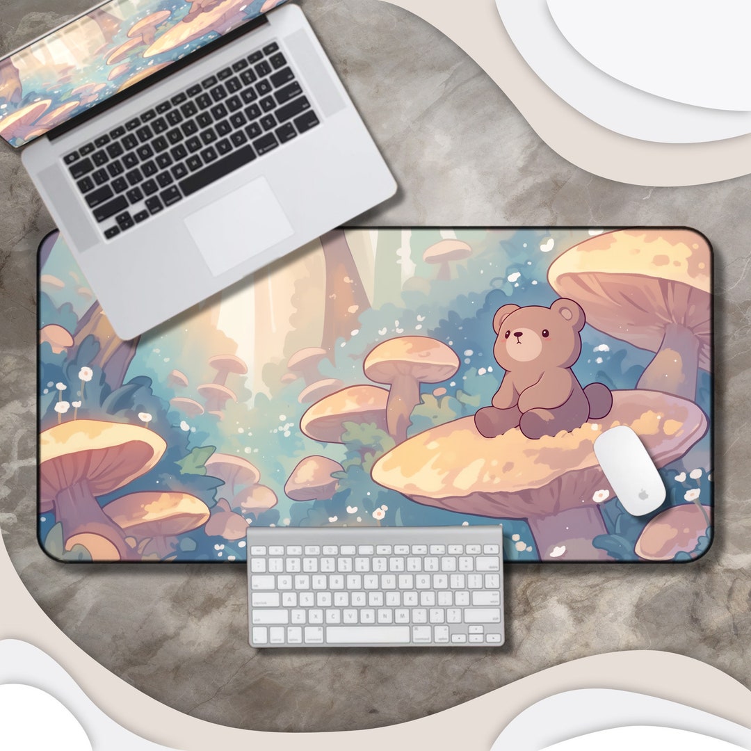 Teddy Bear Mushroom Desk Mat - Artisan Mousepad for Workspace & Gaming ...