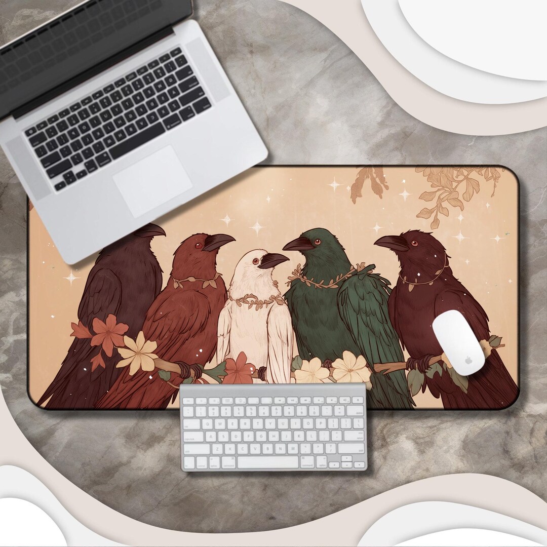 Fantasy Raven Desk Mat Vintage Floral Botanicals Artistry Enchanted ...