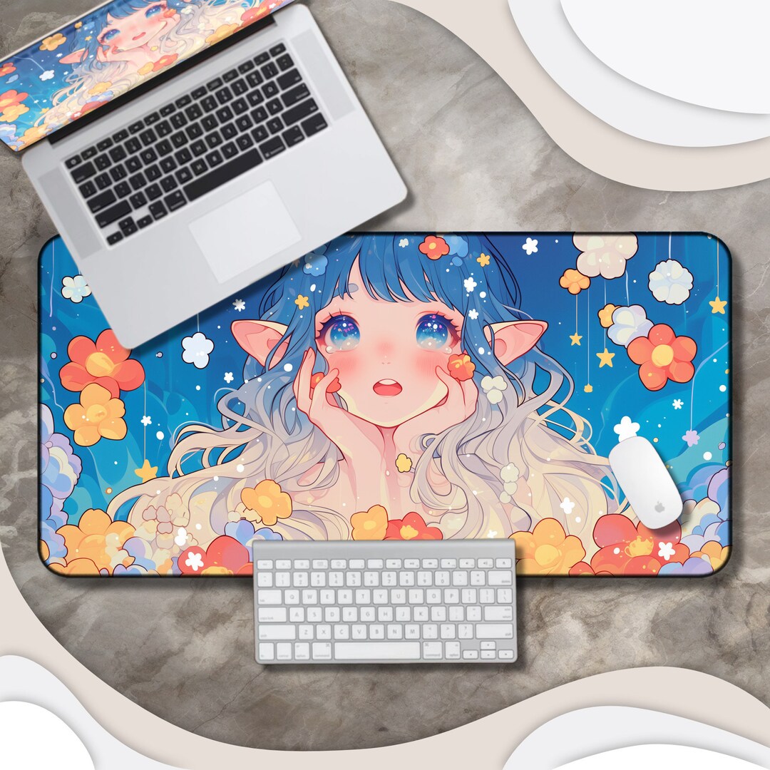 Elf Desk Mat - Kawaii Elf Fantasy Desk Decor, Vibrant Colors Mouse Pad ...