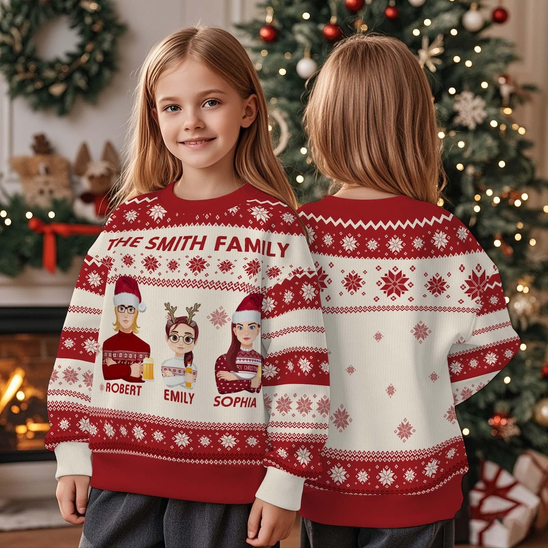 Kids Personalized Christmas Sweater – Custom Cartoon Family - Etsy